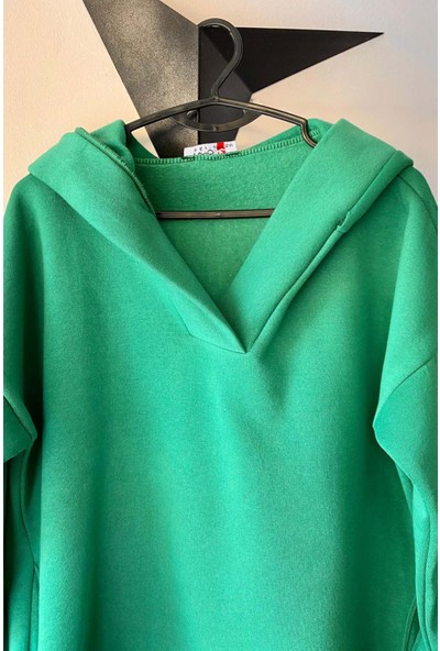 Enie Kadın Yeşil Kapüşonlu Kalın Sweatshirt