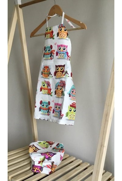Mintimia Baykuşlu Şapkalı Cepli Çocuk Mutfak ve Etkinlik Önlüğü Kahverengi 60 x 40 cm