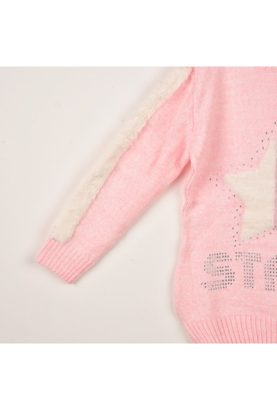 Maxijunior Kız Çocuk Yıldız Peluşlu Tunik Kazak-Pembe