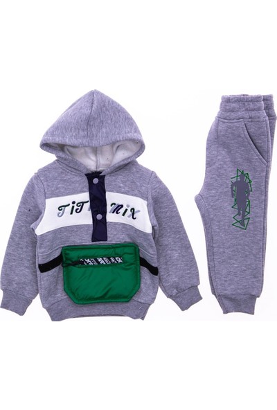 Titimix Kids Erkek Çocuk Cırtcırtlı Kanguru Cepli Alt Üst Ikili Takım-Gri Titimix Kids Erkek Çocuk Cırtcırtlı Kanguru Cepli Alt Üst Ikili Takım-Gri