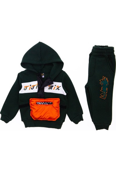 Titimix Kids Erkek Çocuk Cırtcırtlı Kanguru Cepli Alt Üst Ikili Takım-Yeşil