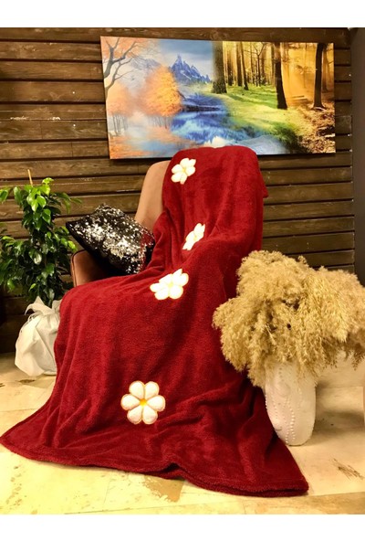 Welsoft Papatya Desen Çift Kişilik Battaniye Bordo