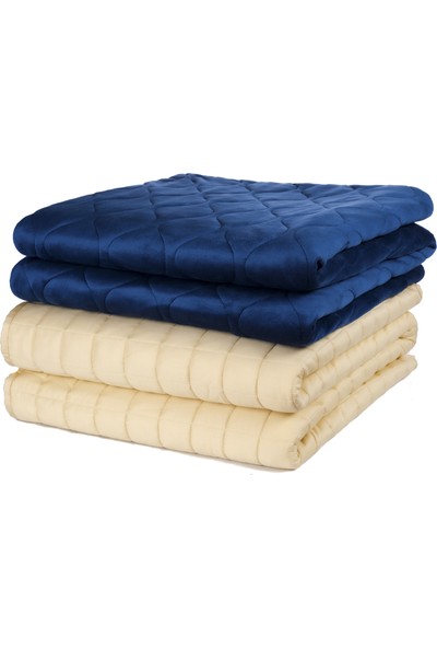 Sinada Home Ağırlıklı Battaniye/Yorgan - Bej Wellsoft Kılıflı Mavi 140 x 200 cm 8 kg