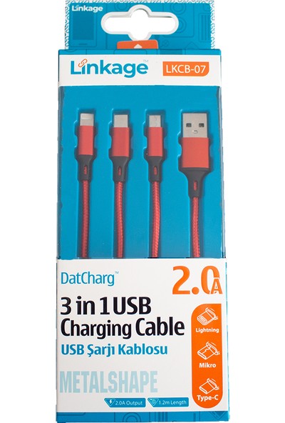Linkage Lkcb-07 Datcharg 3'lü Şarj Kablosu - Kırmızı Linkage Lkcb-07 Datcharg 3'lü Şarj Kablosu - Kırmızı
