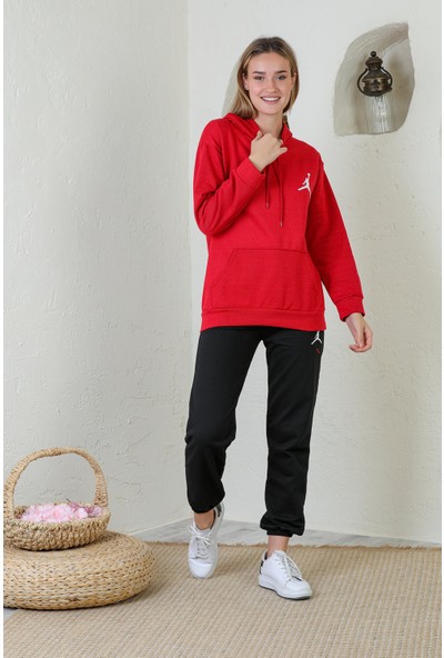 Trendypassion Kırmızı Baskılı Kapüşonlu Sweatshirt