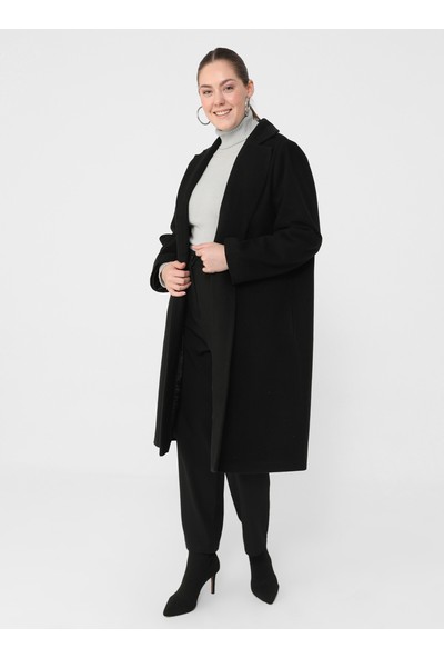 Alia Büyük Beden Gizli Cepli Kaban - Siyah - Alia