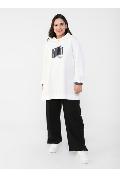 Alia Büyük Beden Yanları Çıtıtlı Pantolon - Siyah - Alia