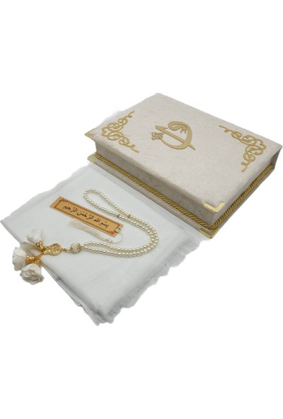 Kuranı Kerim Seti Kadife Kutulu Krem