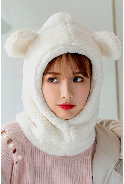 Bundera Wig Kadın Peluş Bere Kar Maskesi Boyunluk Termal Welsoft Polar Şapka Atkı Rüzgar Geçirmez