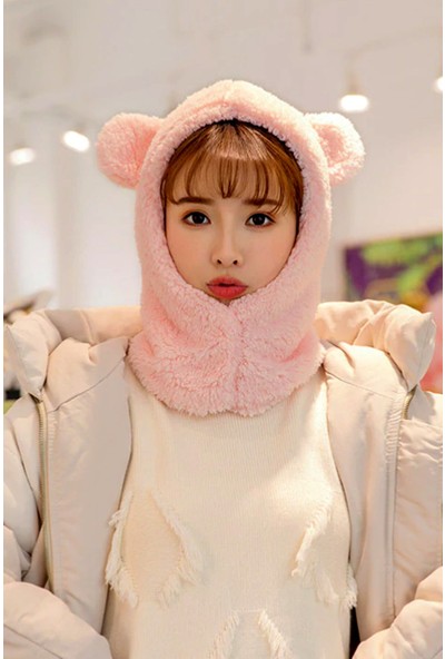 Bundera Wig Kadın Peluş Bere Kar Maskesi Boyunluk Termal Welsoft Polar Şapka Atkı Rüzgar Geçirmez