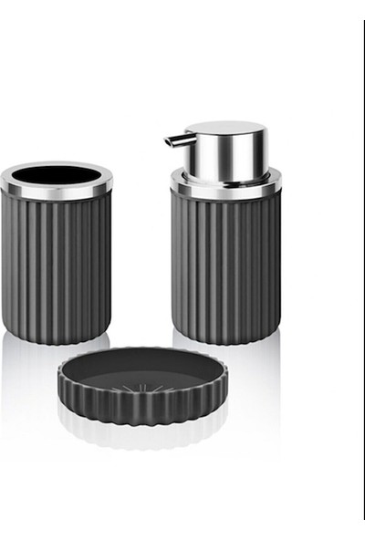 Home Future 3lü Banyo Seti Üçlü Set Siyah Sıvı Sabunluk Katı Sabunluk Diş Fırçalık 3 Lü Banyo Siyah