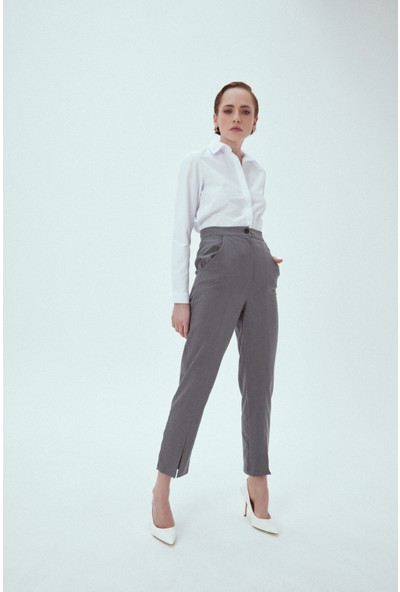 Eyyo Gri Yırtmaç Detay Pantolon J16