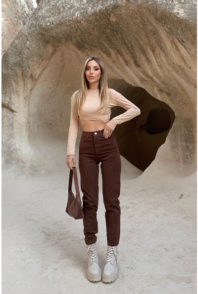 Eyyo Kahverengi Yüksek Bel Pantolon EYY211