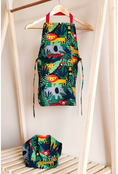 Mintimia Şapkalı ve Cepli Çocuk Mutfak&Etkinlik Önlüğü - Arslan Desenli