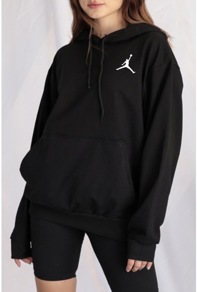 Trendypassion Siyah Kapüşonlu Baskılı Sweatshirt