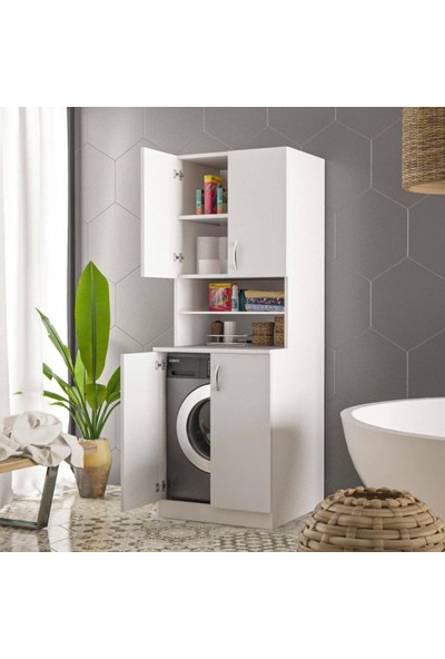 Era Home Tamamen Kapaklı Banyo Alt Üst Çamaşır Makinesi Dolabı