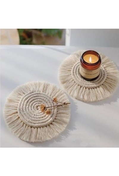 Peri Home Store 2 Li Makrome Bardak & Mum Altlığı