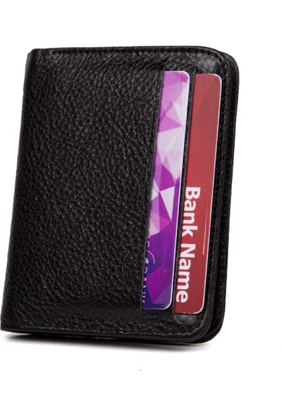 Newish Erkek Hakiki Deri Yatık Kartlık Siyah (8X10,5)