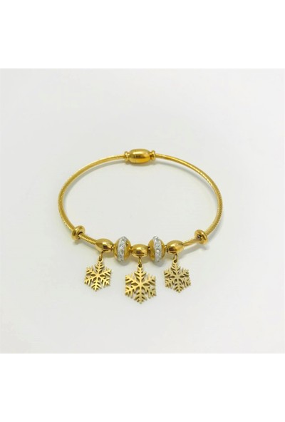 Perle Kar Tanesi Detaylı Gold Pandora Model Charm Bileklik Perle Kar Tanesi Detaylı Gold Pandora Model Charm Bileklik