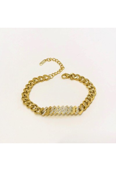 Perle Taş Detaylı Ayarlanabilir Çelik Altın Kaplama Bileklik Perle Taş Detaylı Ayarlanabilir Çelik Altın Kaplama Bileklik
