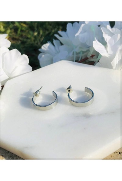 Perle Düz Halka Orta Boy Gold Altın Kaplama Küpe