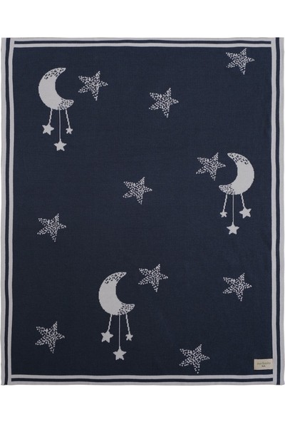 Merbasita Yıldız ve Ay Lacivert-Gri Örgü Battaniye