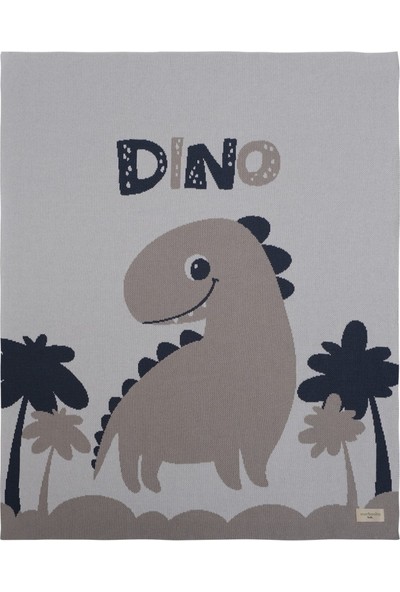 Merbasita Dino Gri-Lacivert Örgü Battaniye