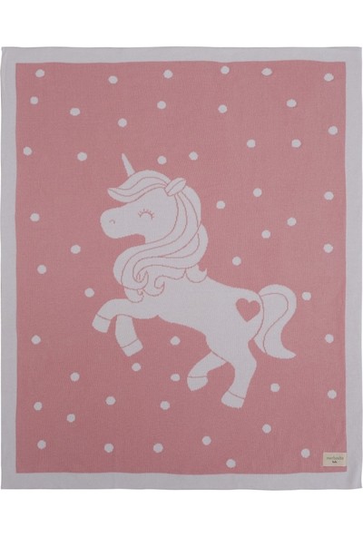 Merbasita Unicorn Pembe-Beyaz Örgü Battaniye
