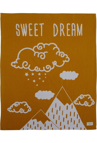 Merbasita Sweet Dream Hardal-Beyaz Örgü Battaniye