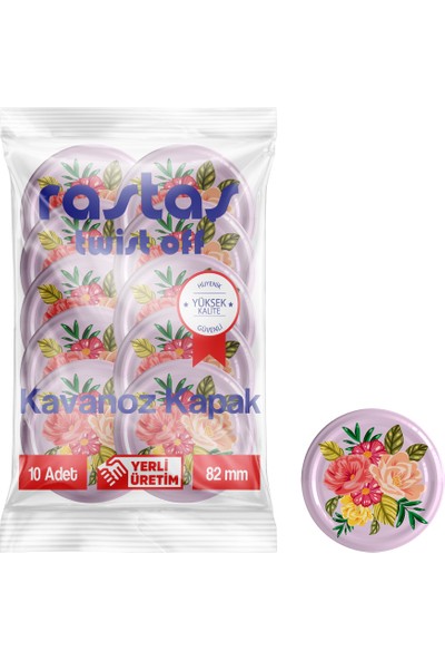 Rastaş Paketli 10 Adet Kavanoz Kapağı -Pembe Çiçekli- 82 mm. Rastaş Paketli 10 Adet Kavanoz Kapağı -Pembe Çiçekli- 82 mm.