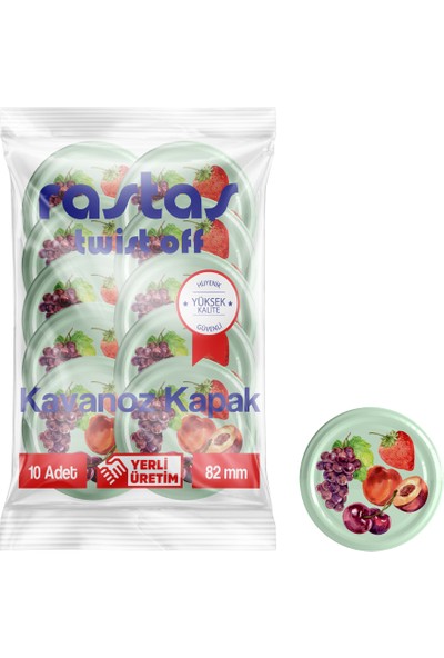 Rastaş Paketli 10 Adet Kavanoz Kapağı - Meyveli- 82 mm. Rastaş Paketli 10 Adet Kavanoz Kapağı - Meyveli- 82 mm.