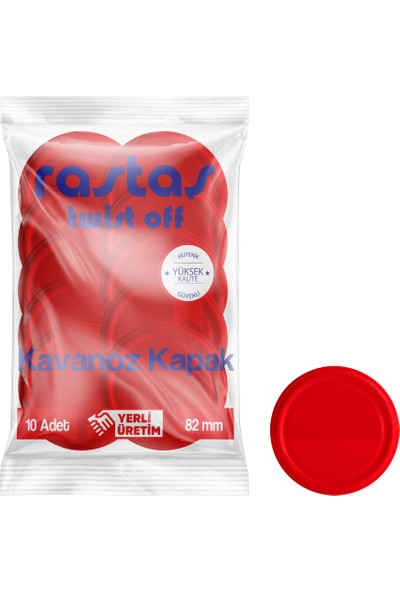 Rastaş Paketli 10 Adet Kavanoz Kapağı -Kırmızı- 82 mm. Rastaş Paketli 10 Adet Kavanoz Kapağı -Kırmızı- 82 mm.
