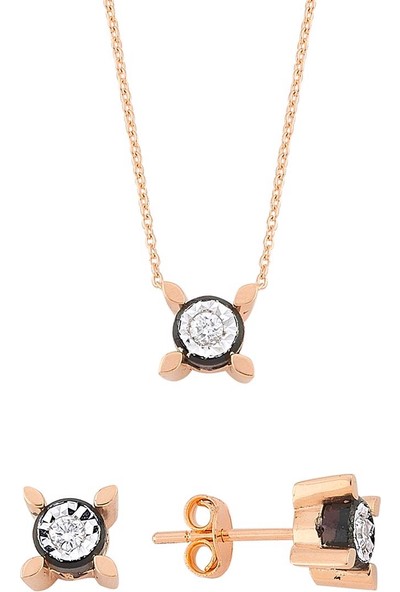 Zer Diamond Tektaş Kolye & Küpeli Elmas Set