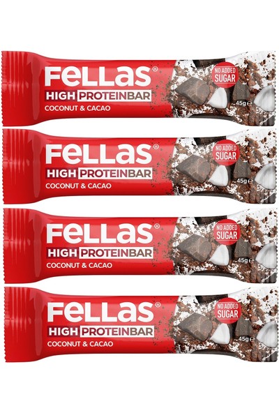Fellas Protein Bar Hindistan Cevizi ve Kakao 45 Gr 4'lü Fellas Protein Bar Hindistan Cevizi ve Kakao 45 Gr 4'lü