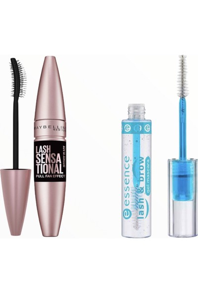 Maybelline Lash Sensational Intense Extra Black Maskara ve Essence Kaş Şekillendirici