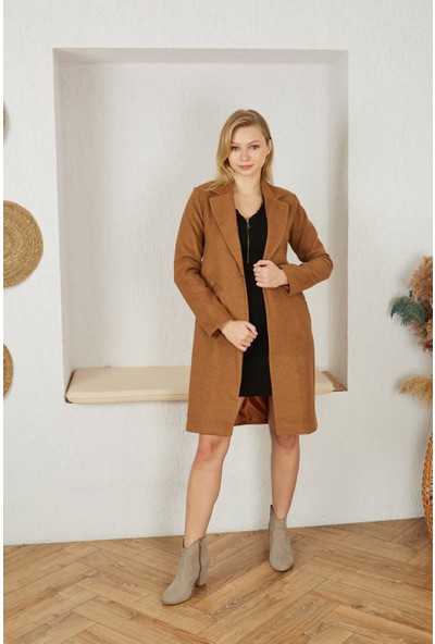 Allmiss Taba Uzun Tek Düğmeli Kadın Kaşe Kaban Allmiss Taba Uzun Tek Düğmeli Kadın Kaşe Kaban