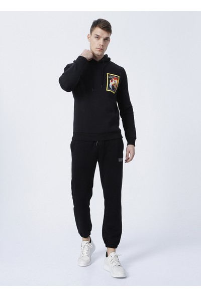 Aeropostale E-Layka Lastikli StandartKalıp Baskılı Siyah Erkek Eşofman Altı