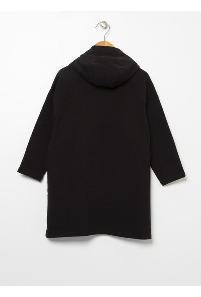 Barbie 21WB-033 Siyah Kapüşonlu Diz Üstü Kız Çocuk Baskılı Elbise