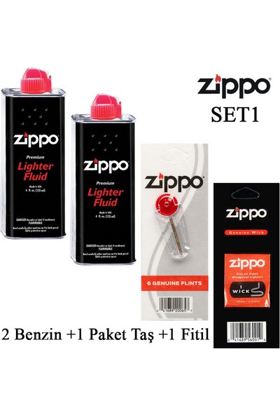 Zippo Çakmak ikmal Seti,2 bidon benzin +1 taş +1 fitil set1 Zippo Çakmak ikmal Seti,2 bidon benzin +1 taş +1 fitil set1