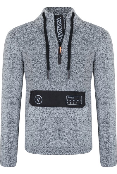 Vaneda Soft Peluş Ön Cepli Gri Kapüşonlu Üst