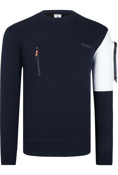 Vaneda Kol Çantalı Bisiklet Yaka Baskılı Lacivert Sweatshirt