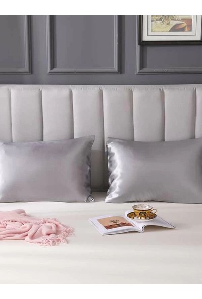 Pistore Gri İpek Saten Yastık Kılıfı 50 x 70 cm. 2'li