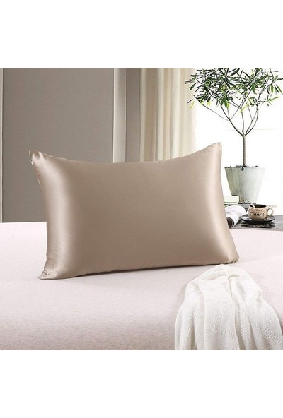 Pistore Açık Kahverengi İpek Saten Yastık Kılıfı 50 x 70 cm. 1 Adet (Cappicuno)