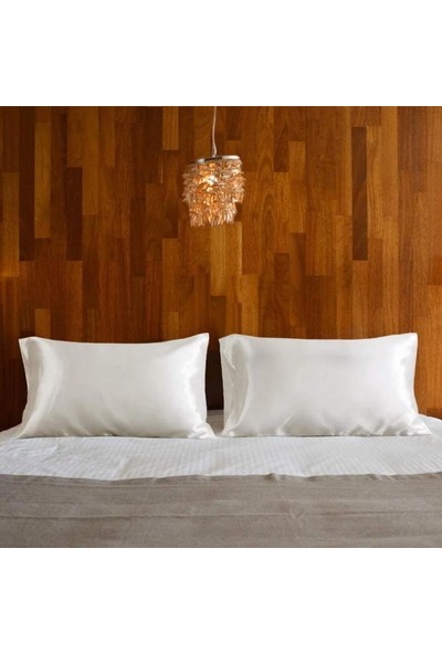 Pistore Beyaz Ekru İpek Saten Yastık Kılıfı 50 x 70 cm. 2'li