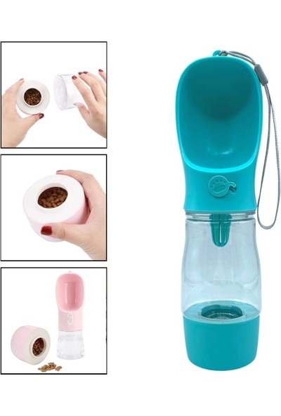 Safestore Taşınabilir Mama Hazneli Evcil Hayvan Suluğu Seyahat Kabı 380ML