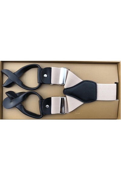 Kemer Sepeti Bej Düğmeli Pantolon Askısı