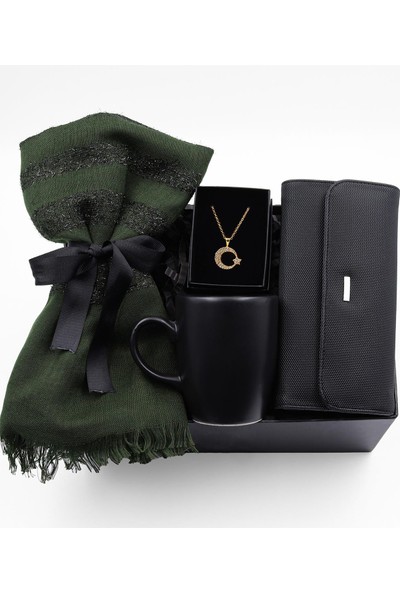 VegaGiftShop Simli Haki Şal & Siyah Kadın Cüzdan & Siyah Mat Kupa & Gold Renkli Ayyıldız Kolye Seti VegaGiftShop Simli Haki Şal & Siyah Kadın Cüzdan & Siyah Mat Kupa & Gold Renkli Ayyıldız Kolye Seti