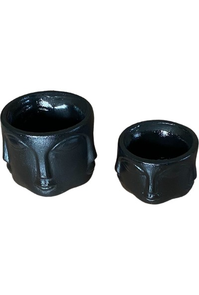 Tasarloxi Binbir Surat Siyah Dekoratif Ikili Vazo Saksı