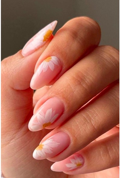 Flash Tattoos Beyaz Papatya ve Dallı Bahar Nail Art Süsü-Tırnak Sticker