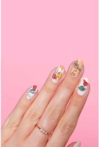 Flash Tattoos Renkli Pablo Çizgi Yüz Silüetler Modern Tırnak Çıkartmaları-Tırnak Dövmesi